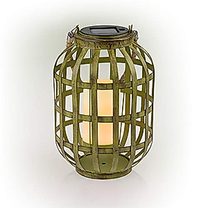 Alpine Corporation QLP1358SLR-HH-TM Alpine Metal Solar Lantern, Weathered Green