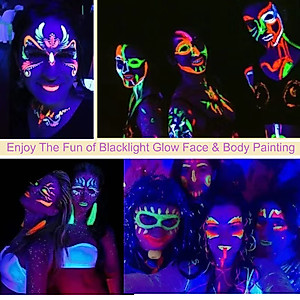 12 Colors Glow In The Dark Under Black Light Face & Body Paint, Black Light Glow Body Paint Makeup Fluorescent Neon Face Painting Crayons Kit for Halloween Costume Holiday Masquerades Club Makeup