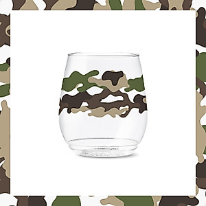 TOSSWARE POP 14oz Vino Camo Series, SET OF 6, Premium Quality, Recyclable, Unbreakable & Crystal Clear Plastic Printed Glasses