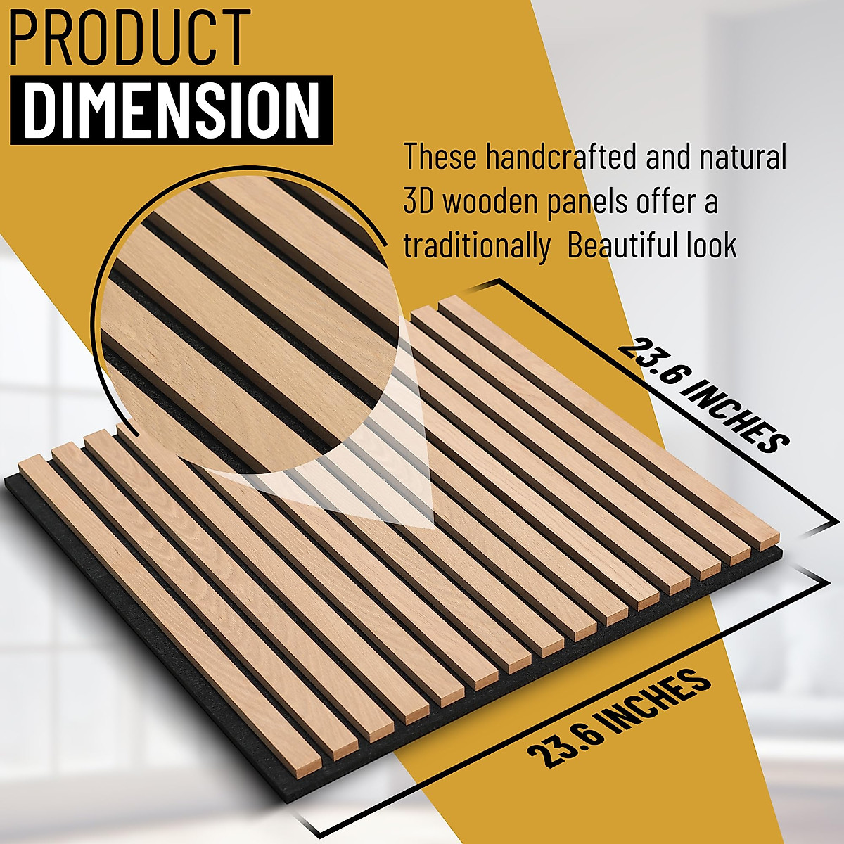 Panelux Wood Wall Panels 23.6 x 23.6 inch - 4-Piece 3D Accent Wall, Panel for Interior Decor - Natural Oak Slat Panels