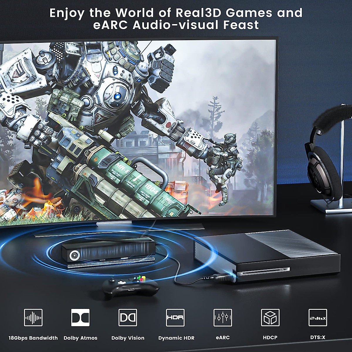 8K HDMI 2.1 Cable, 6.6FT Ultra High Speed HDMI Cord Supports 48Gbps 4K@120Hz/144Hz Compatible with Xbox X/S, Ps4 Pro, PS6, Soundbar, Apple TV, Samsung/LG OLED TV, Laptop, Monitor/Roku Ultra