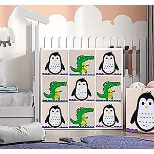 ZMJessnia Children's Foldable Fabric Storage Cube Organizer Box,13 Inch Square Soft Toy Bins (2 Pack) (crocodile & dinosaur)