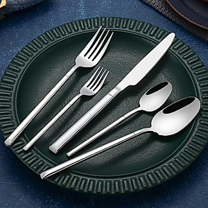 Forged Silverware Set for 8, Heavy Duty Stainless Steel Flatware Set, Prendcyx 40 Piece Premium Cutlery Sets including Spoons and Forks Set, Dishwasher Safe