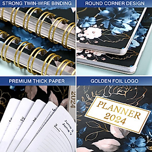 2024 Planner - 2024 Planner Weekly and Monthly, Jan. 2024 - Dec. 2024, 8'' x 10'', 2024 Calendar Planner with Twin-Wire Binding, Premium Paper, Flexible Cover, Check Box - Ink Painted Flowers