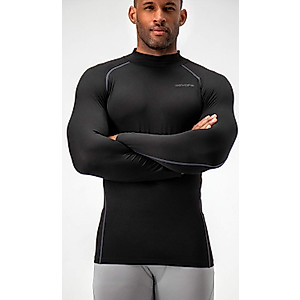 DEVOPS 2 Pack Men's Thermal Turtle Mock Neck Shirts, Compression Long Sleeve Tops (Large, Black/Black)