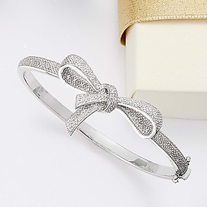 Ross-Simons 0.15 ct. t.w. Diamond Bow Bangle Bracelet in Sterling Silver. 8 inches