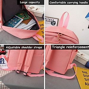 YGYCF Kawaii Backpack 5Pcs Set for Student with Cute Bear Accessories - School Bags for Teen Girls Back to School Supplies Essentials Aesthetic Bookbag, A Pink