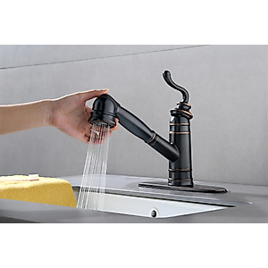 Derengge Single Handle Kitchen Sink Faucet,Oil Rubbed Bronze Pull Out Kitchen Faucet with Deck Plate,1 Hole or 3 Hole Installation,F-825-KG ORB