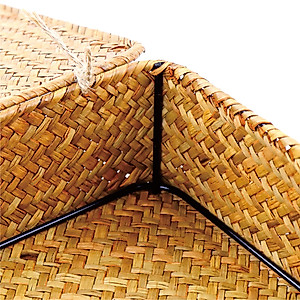 TWIGANDLAKE 2PCS Wicker Woven Storage Bins with Natural Seagrass Rattan Woven Organizer Boxes, Small and Large Wicker Basket Set with Lid for Shelf, Book