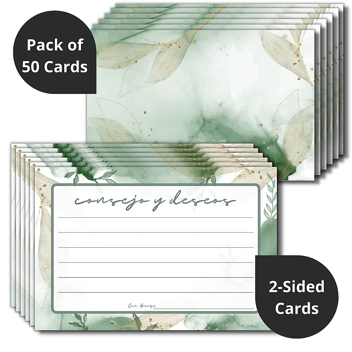 WillaBees Advice & Wishes Cards in Spanish 50 Consejos y Deseos Tarjetas For Graduation Party Well Mr Mrs Wedding Bridal Shower Retirement Baby Games Cards, Green, 6''Wx4''H