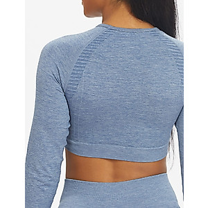 Women's Yoga Gym Crop Top Compression Workout Athletic Long Sleeve Shirt L