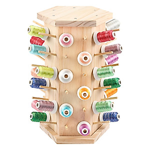 Hexagon Wooden Thread Holder Stand, 72-Spools Embroidery Thread Organizer, Smooth Wood Thread Racks for Spools of Thread and Bobbins - Quilting and Sewing Thread Storage(360° Rotating)