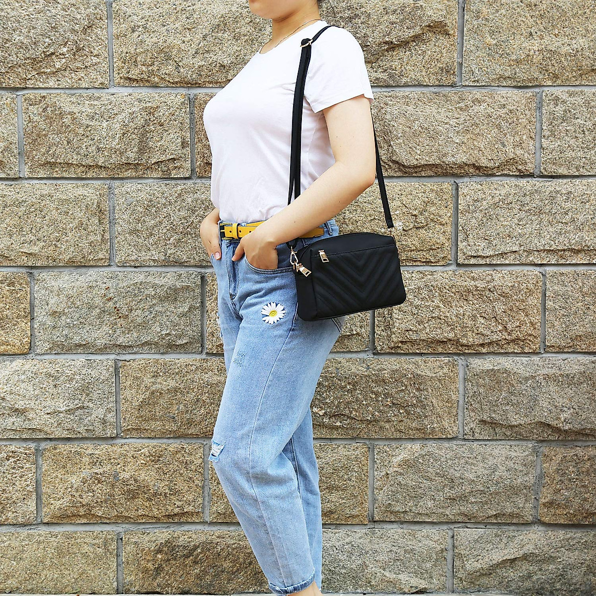 KKXIU Triple Zip Lightweight Small Crossbody Bags for Women Quilted Shoulder Purses and Handbags (Black) …