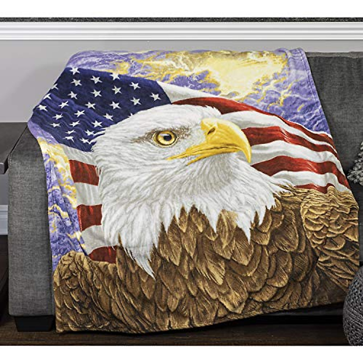 Dawhud Direct Independence Day Fleece Blanket for Bed, 50" x 60" Eagle Fleece Throw Blanket for Men, Women and Kids - Super Soft Plush Eagle Blanket Throw Print Blanket for Eagle Lovers