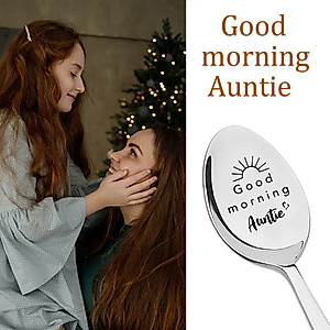 Aunt Mothers Day Gifts from Niece Nephew Good Morning Auntie Tea Coffee Spoons Gift for Aunt Auntie Gifts for Women Aunty Aunt Birthday Gift for Auntie Ice-cream Spoon