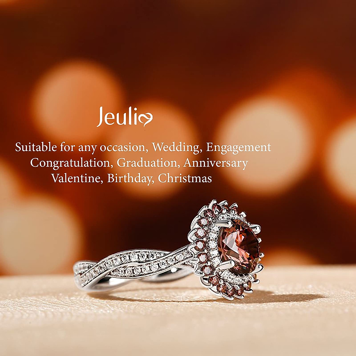 Jeulia Sterling Silver Engagement Fidget Rings Flower Anxiety Rotating Ring for Women Mother's Day Diamond Birthstone Promise Jewelry with Gift Box (Flower, 7)