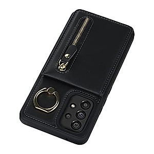 Jaorty Samsung Galaxy A53 5G Phone Case for Women with Card Holder,Samsung A53 Case Wallet Crossbody Lanyard with Strap,Credit Card Slots Kickstand Case with Ring Holder,6.5 Inch,Black