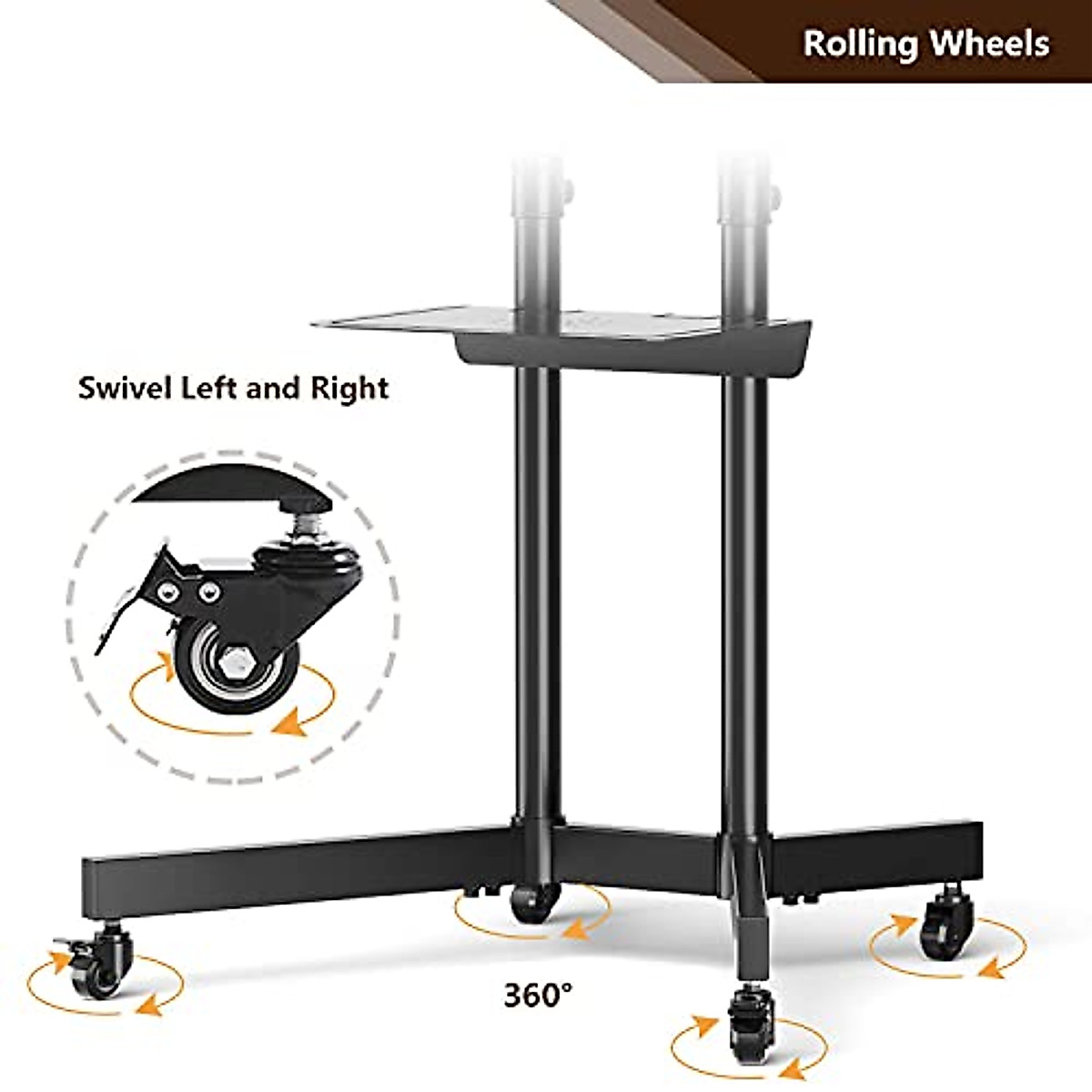 Mobile TV Stand with Wheels for 32-80 Inch LCD LED 4K Flat Screens with Wheels - Height Adjustable TV Cart Rolling TV Stand with Laptop Shelf, Outdoor TV Stand - Max VESA 600x400, Black