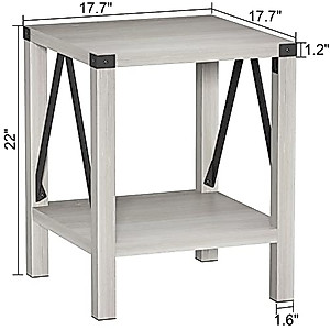 Treocho Farmhouse End Side Table, Rustic Vintage Nightstand with Shelf for Living Room, Bedroom, Antique White
