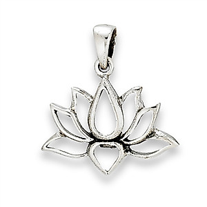 Flower Lotus Pendant .925 Sterling Silver Symbol Strength Om Peace Transformation Charm