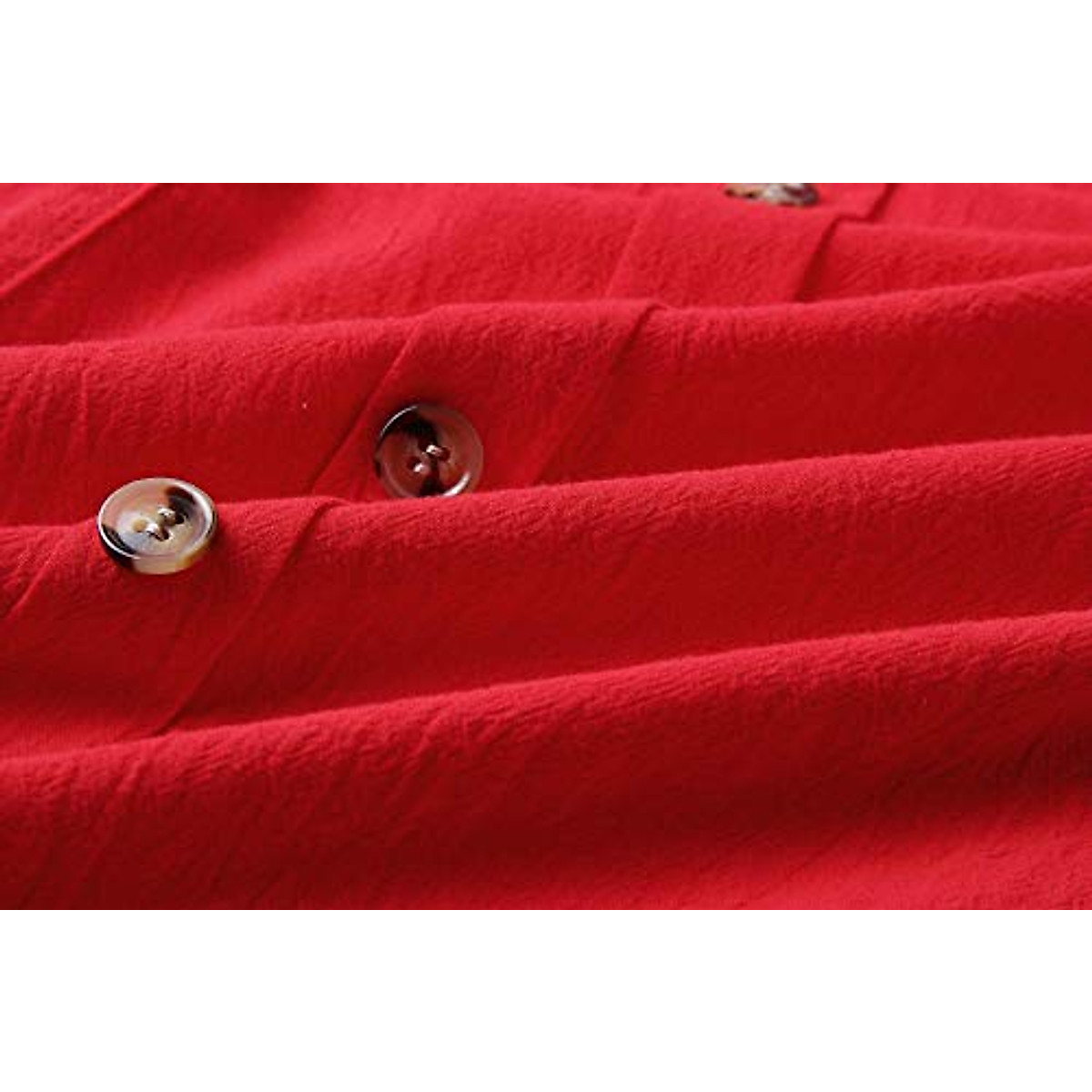Womens Summer Button Down Casual Swing Plain Solid Midi Dress Pockets Red X-Large