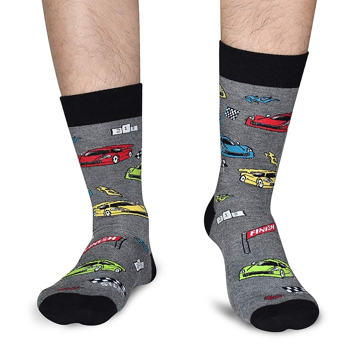 GOLIN Men Funny Race Car Crew Socks, Nascar f1 Racing Gift for Car Lover Dad Teen Boys