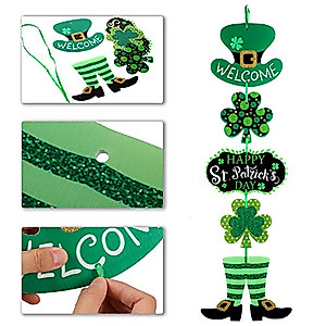 St. Patrick's Day Door Sign St. Patrick's Day Themed Hanging Welcome Sign Irish Hanging Door Decor with Shamrock Leprechaun High Hat and Feet Wall Sign Ornament for St. Patrick's Day Decoration