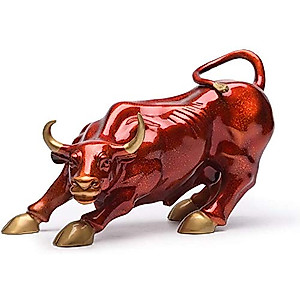 Handmade Copper Red Wall Street Bull Statue Chinese Fengshui Wealth Figurine 7'' High Home Office Shop Decoration Gift TQZDBS26