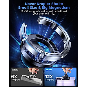 OQTIQ for MagSafe Car Mount Magnetic Phone Holder for Car Dash Mount Phone Holder Fit Curved Surface Flexible Rotation Compatible with iPhone 14 13 12 Pro Max Plus Mini, MagSafe Case, All Cellphones