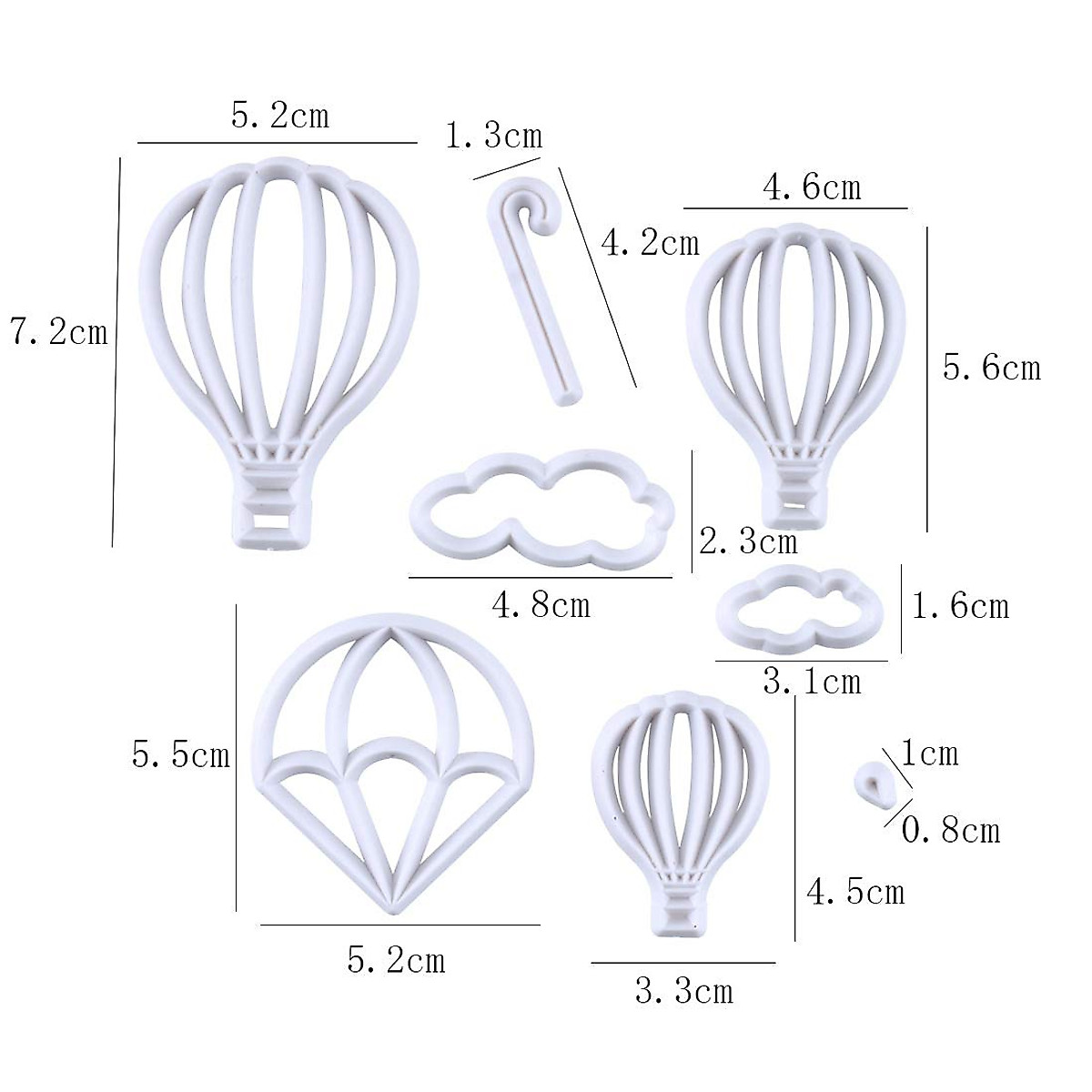 13Pcs/Set Hot Air Balloons & Cloud Fondant Cutter Set, Hot Air Balloons Plastic Cookie Cutter Mold for Baby Shower Cake Topper Decorating Sugar Craft Polymer Clay Cutters