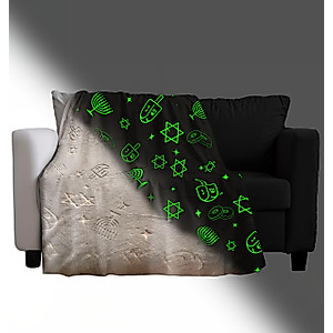 Glow in The Dark Chanukah Blanket – Soft Flannel Throw with Menorah, Dreidels & Jewish Stars – Perfect Hanukkah Gift for Kids & Adults – Cozy, Plush, and Machine Washable – All Season Holiday Blanket