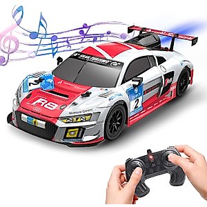 Remote Control Car, RC Cars for Kids, 1: 14 Officially Licensed Audi R8 LMS GT3, 80 Min Play Toy Car with Rear Fog Stream LED Lights Music, Hobby Toy Car Model Vehicle for Boys, Girls, Adults Gift