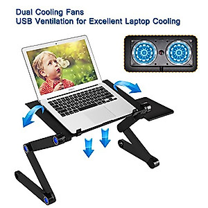 Laptop Table, Adjustable Laptop Bed Table, Laptop Computer Stand, Portable Laptop Workstation Notebook Stand Reading Holder with 2 CPU Cooling Fans and Mouse Pad in Bed Couch Sofa Office (New-version)