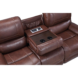 Steve Silver Keily Faux-Leather Manual Motion Recliner Sofas, 2 USB Charging Stations and 2 Electrical Outlets, 2 Cupholders, 86" L x 39" W x 41" H, Brown