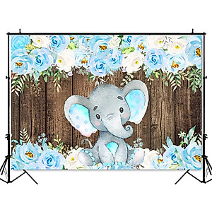 Mocsicka Floral Elephant Baby Shower Backdrop Blue Elephant Baby Shower Party Decoration 7x5ft Vinyl Boy Elephant Baby Shower Photo Background (7x5ft (82x60 inch))