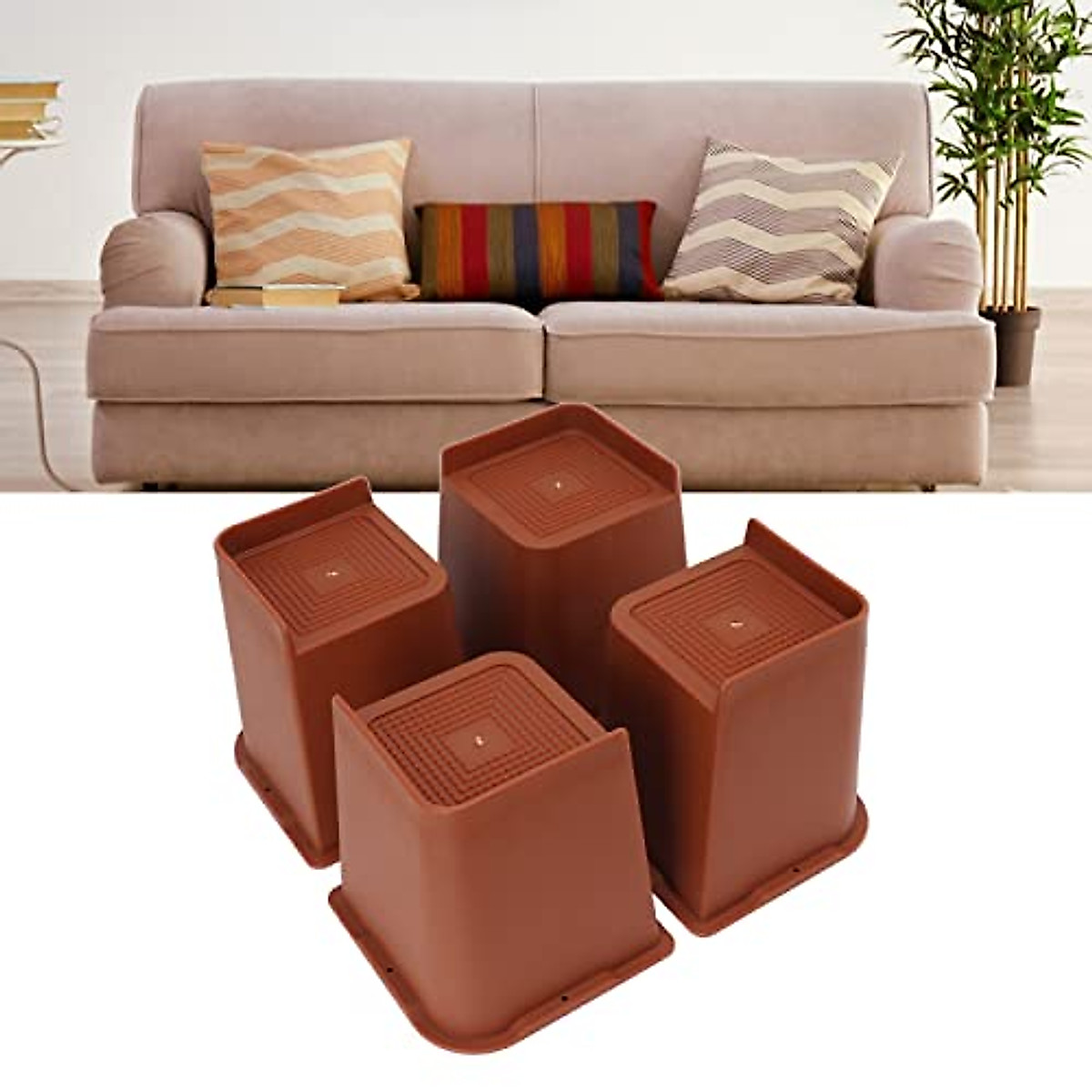 Oumefar 4Pcs Furniture Lift Risers ABS Furniture Bed Risers 6 Inch 8 Inch Heavy Duty Risers for Sofa and Table (Brown)
