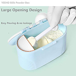 YEEHO Travel Infant Formula Dispenser Box with Scoop, Portable Baby Dry Milk Powder Food Container with Spoon Airtight Storage Easy go Parents Choice Sealed Small Case,Blue