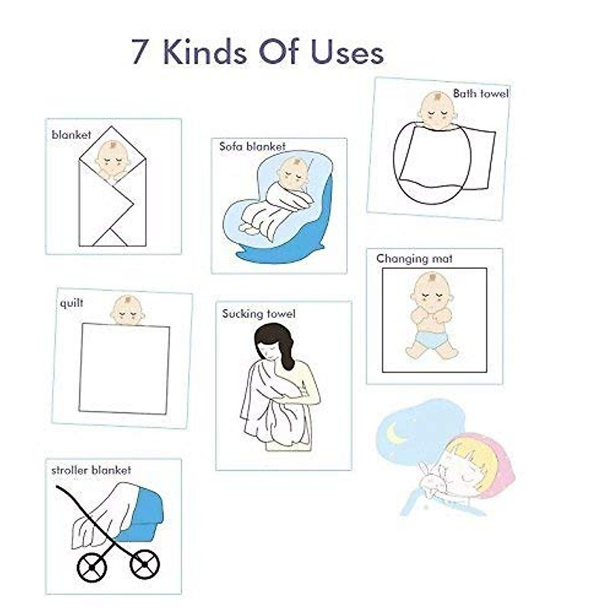 HGHG Cute Organic Cotton Muslin Swaddle Blankets Premium Receiving Blanket for Boys & Girls 47" x 47" Baby Bear Blanket