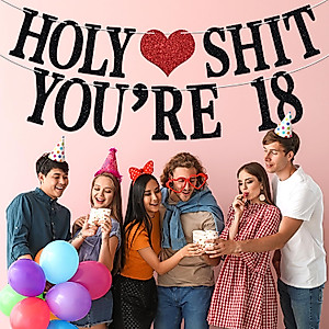 Holy Sh*t You're 18 Banner - Funny Happy 18th Birthday Bunting Sign, 18&Adultish, Cheers to 18 Years, 18 Years Old Birthday/Anniversary Party Decorations Supplies for Boys Girls