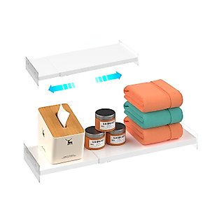 Redrubbit Adhesive Expandable Closet Shelf Organizers, No Drilling Heavy-Duty Metal Divider Separator for Kitchen Cabinet Wardrobe Cupboard Kitchen Bathroom Laundry Room，7.87"Width-2 pack