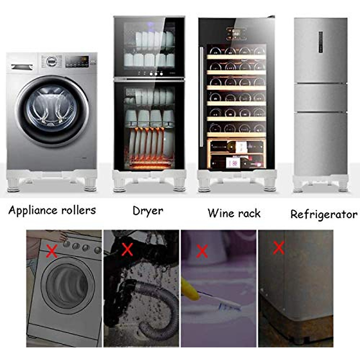 Trolley Washer and Dryer Stands, Multi-Functional Movable Adjustable Base Stand, Pedestal for Washing Machine Stainless-Steel with 12 Foot,20cm