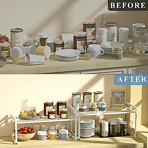 BlisXybion Set of 2 Kitchen Cabinet Organizer Shelf Stackable Sturdy Metal Counter Countertop Pantry Storage Rack