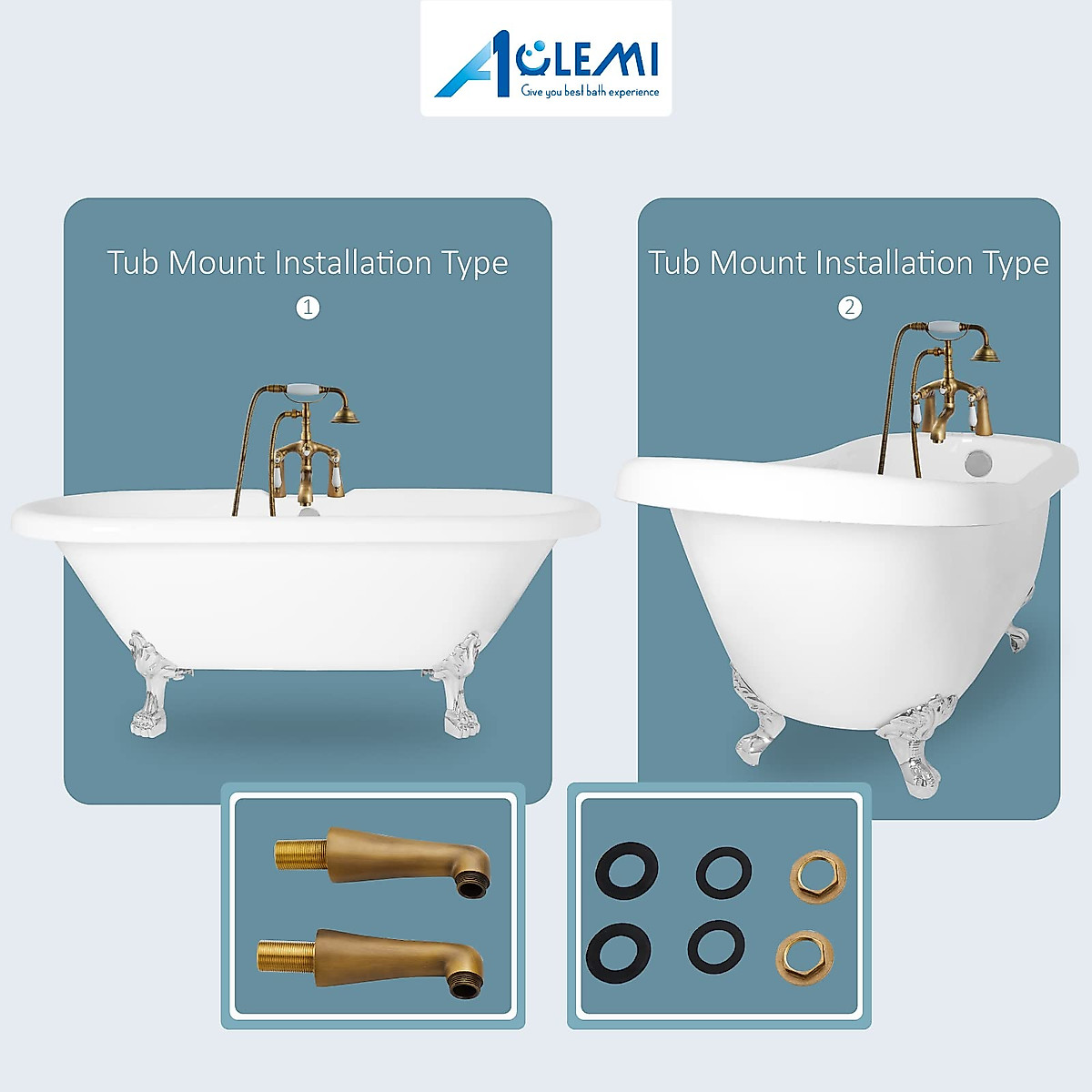 Aolemi Clawfoot Tub Faucet with Handheld Spray and Bathtub Spout Double Lever Handle Bathroom Mixer Tap Victoria Vintage Telephone Shape Shower Set Deck Mount Antique Brass