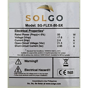 Sol-Go 50W Flexible Solar Panel with Handle, Built with Sunpower Maxeon Solar Cells, 12V, Off Grid Solar Power Compatible with Portable Power Station, Designed and Engineered in The US