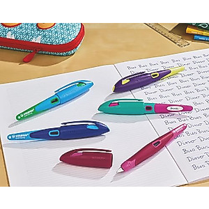 STABILO EASYbirdy Ergonomic School Fountain Pen for Left-Handed People with Beginner Nib A Sky Blue/Grass Green Single Pen with Cartridge