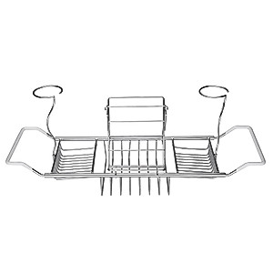 iPEGTOP Stainless Steel Bathtub Caddy Tray - Over Bath Tub Racks Shower Organizer with Extending Sides, Removable Wine Glass Book Holder