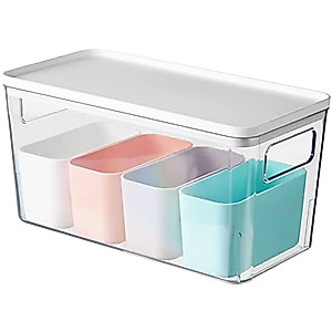 Rosanna Pansino x iDesign Recycled Plastic Kitchen Storage Bins, Includes 1 Large Bin with Lid and 4 Small Bins, Multicolored Bins/Marshmallow Lid, 6” x 12” x 6”