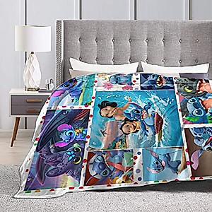 Blue Alien Monster and His Friends Personalized Plush Flannel Blanket Lightweight Soft Cozy Fuzzy Warm Fleece Throw for Couch Sofa Bedroom Living Room