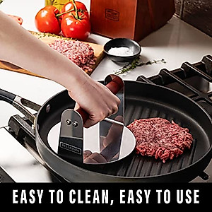 Bellemain Smash Burger Press for Griddle, Grill - Hamburger Press Patty Maker, Stainless Steel Meat Flattener Tool, Burger Smasher for Cooking - Wood Handle, 6” Round