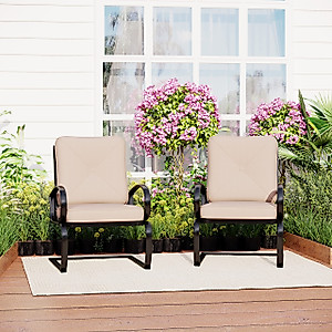 MFSTUDIO 2PCS Patio Bistro Dining Spring Motion Chairs Outdoor Furniture for Backyard, Garden with Removable Cushion Seat, Metal Frame, Beige